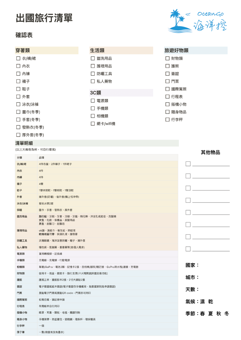 2026出國行李清單懶人包（附完整excel、pdf檢查表） — Joyce海陸漫遊中